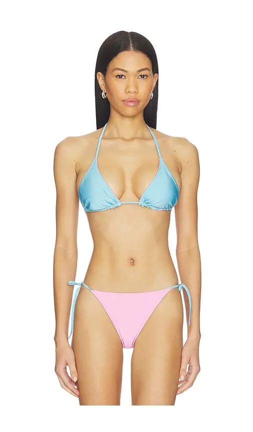 Solid & Striped The Ines Reversible Triangle Bikini Top - Bon Bon & Ocean Mist