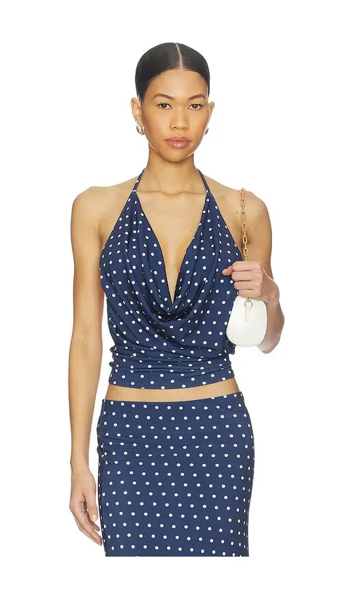BELLA VENICE Elsa Top - Navy & White Dot