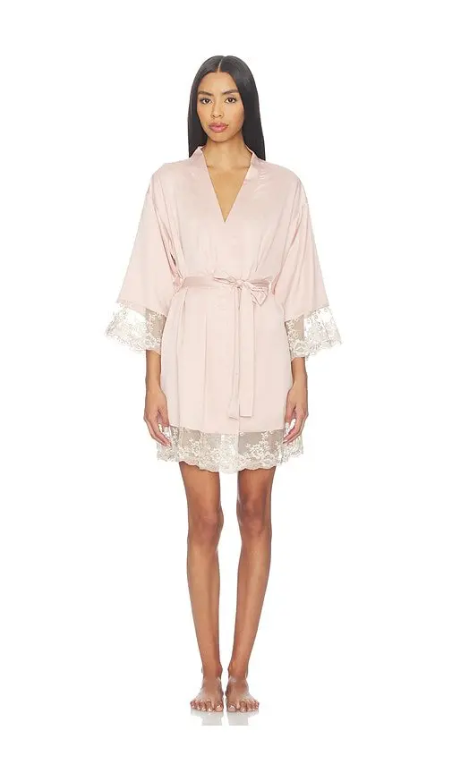 Flora Nikrooz Rosa Kimono Wrap With Embroidery In Pink - Smokey Rose