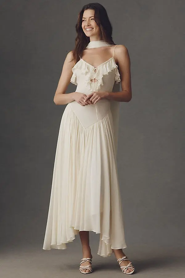 DE LA VALI Harmattan Basque-waist Scarf Maxi Dress