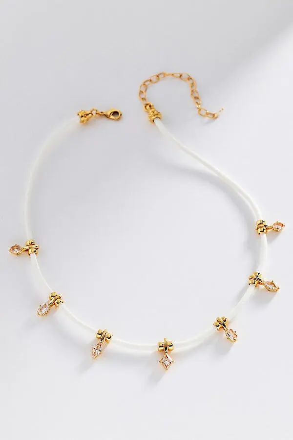 Anthropologie Corded Epoxy Crystal Charm Necklace - Cream