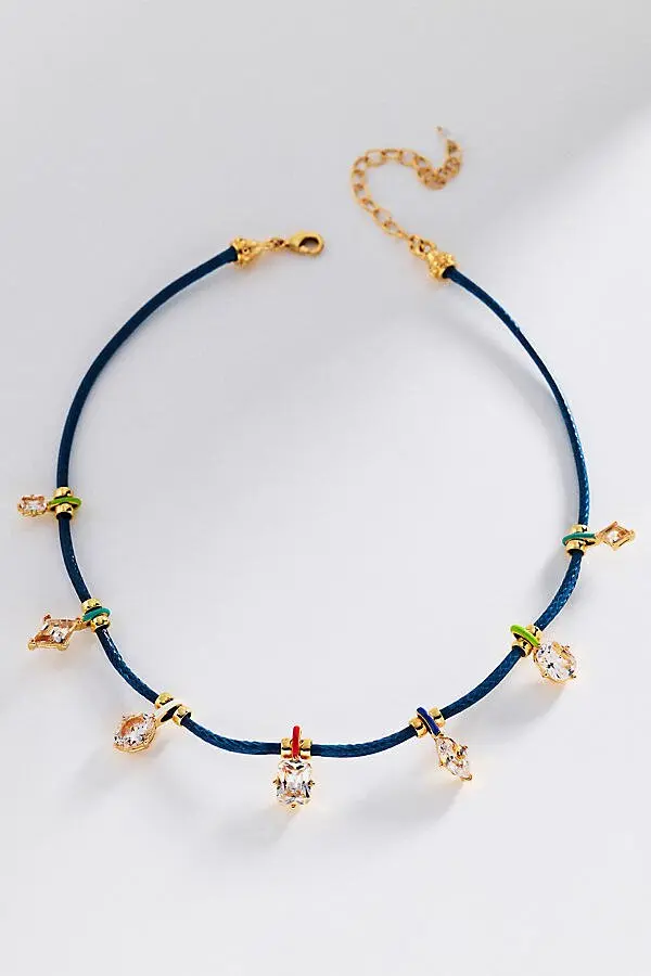Anthropologie Corded Epoxy Crystal Charm Necklace - Navy