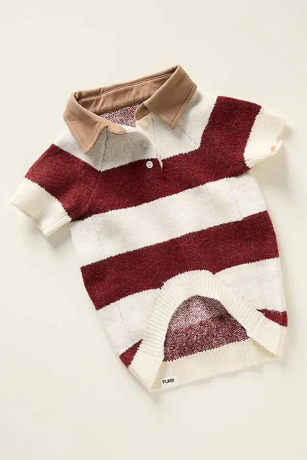 Anthropologie Striped Rugby Pet Sweater - Maroon Stripe
