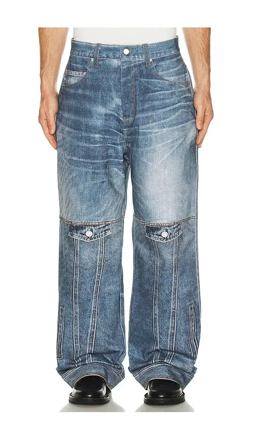 Andersson Bell Custom-like Printed Denim Pants - Blue