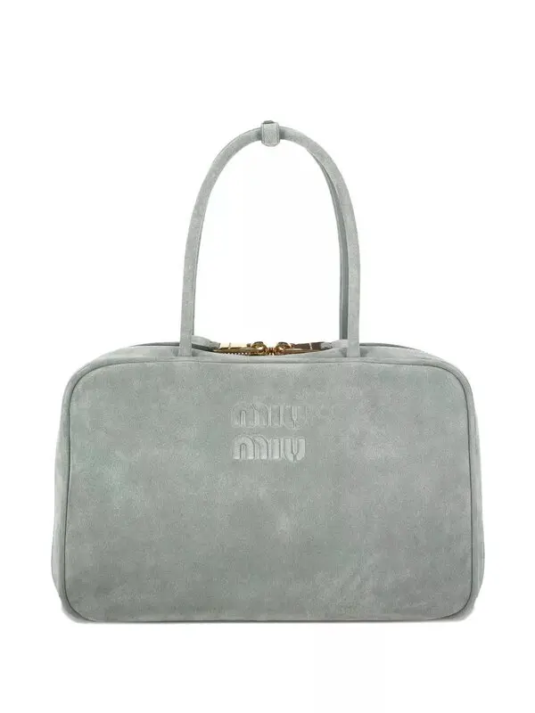 Miu Miu Embossed Logo Suede Tote