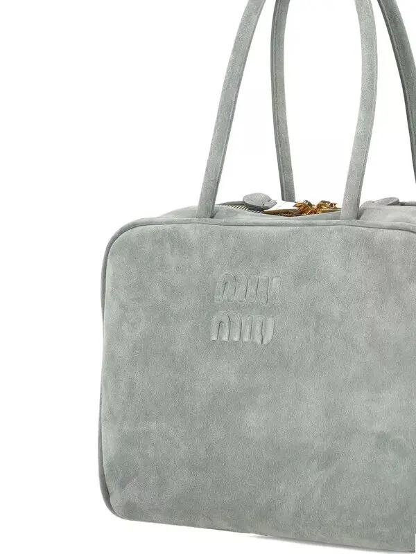 Miu Miu Embossed Logo Suede Tote