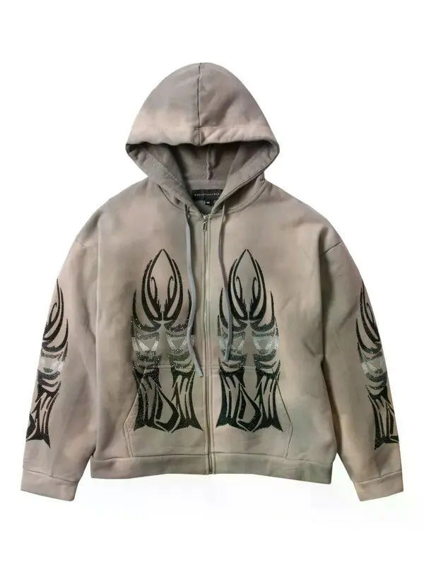 WHO DECIDES WAR Embellished Zip-up Hoodie - Neutrals