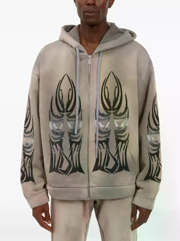 WHO DECIDES WAR Embellished Zip-up Hoodie - Neutrals