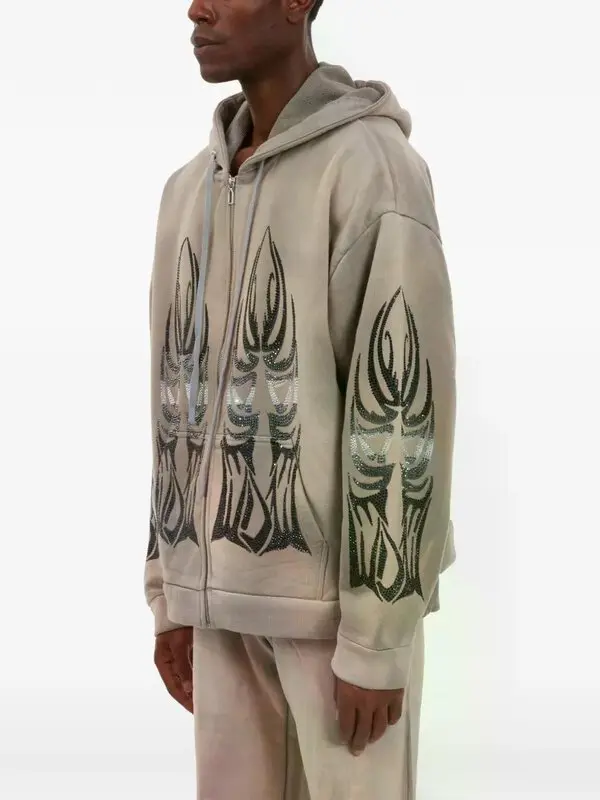 WHO DECIDES WAR Embellished Zip-up Hoodie - Neutrals