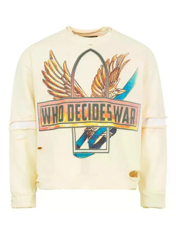WHO DECIDES WAR BY EV BRAVADO Ribbon-tour Distressed Sweater - Neutrals