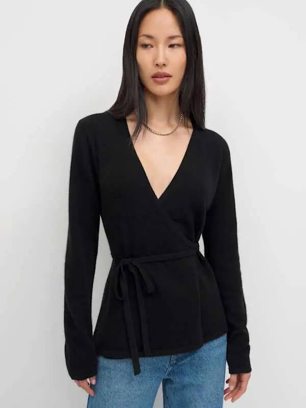 REFORMATION Miley Cashmere Wrap Sweater - Black