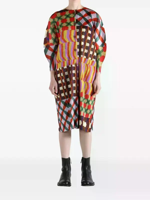 Issey Miyake Printed Button-up Pleated Coat
