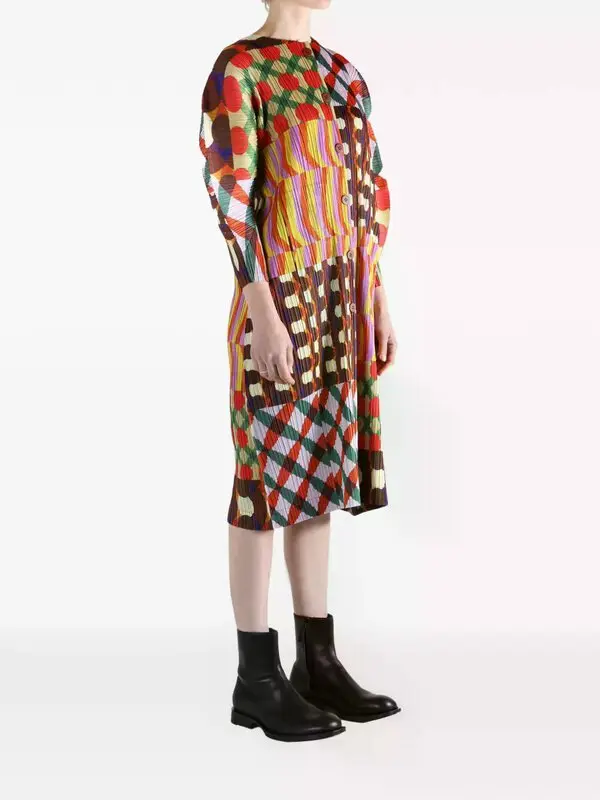 Issey Miyake Printed Button-up Pleated Coat