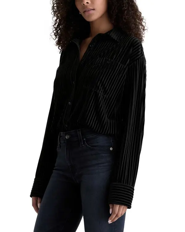 Ag Flocked Velvet Striped Shirt