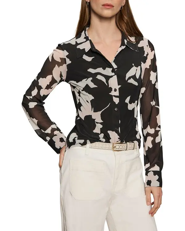 Sanctuary Fitted Mesh Button Down Shirt - Petal Whisper