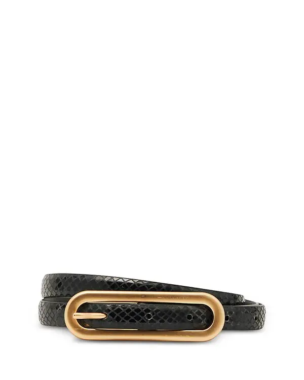 REISS Chaya Snake Embossed Leather Belt - Black