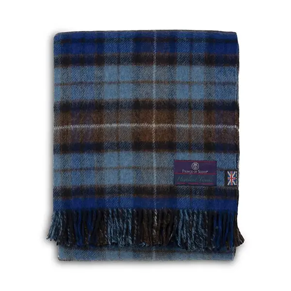 PRINCE OF SCOTS Tartan Reversible Double Merino Wool Throw - Blue Buchanan