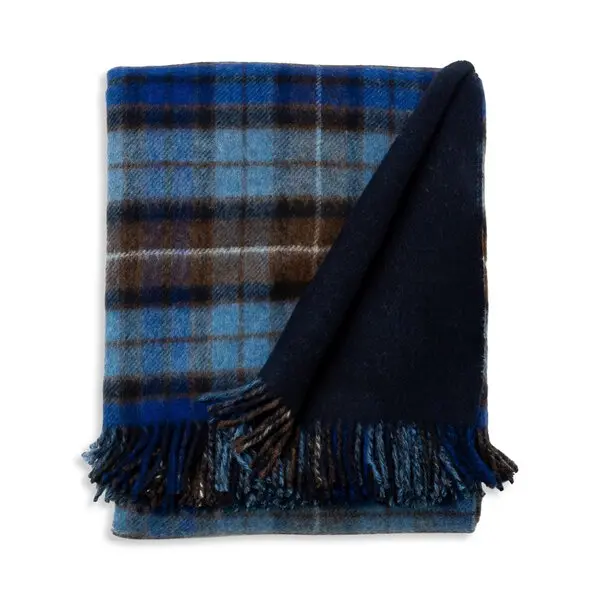PRINCE OF SCOTS Tartan Reversible Double Merino Wool Throw - Blue Buchanan