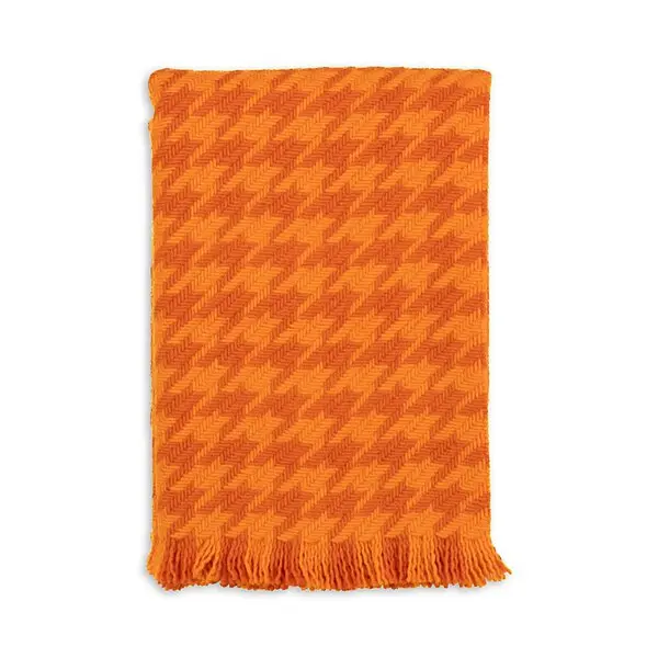 PRINCE OF SCOTS Houndstooth Naturally Weighted Wool Throw - Orange