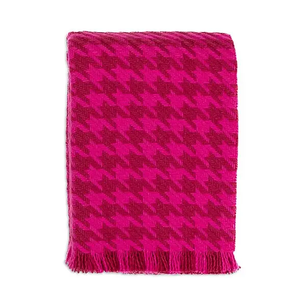 PRINCE OF SCOTS Houndstooth Naturally Weighted Wool Throw - Pink