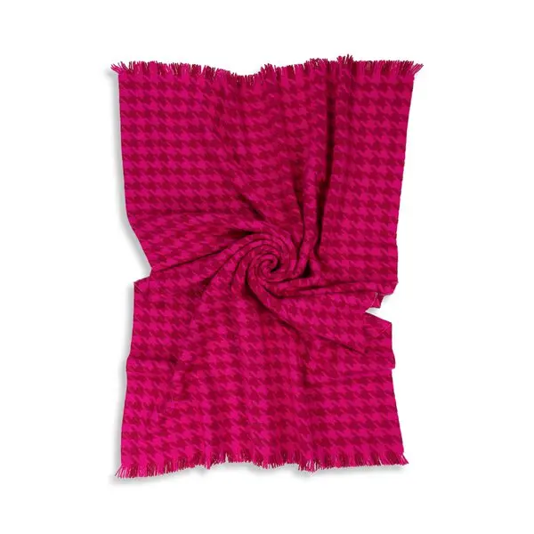PRINCE OF SCOTS Houndstooth Naturally Weighted Wool Throw - Pink