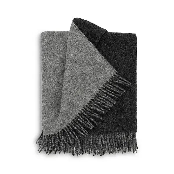 PRINCE OF SCOTS The Gentle Collection Reversible Double Cloth Lambswool Throw - Silver/grey