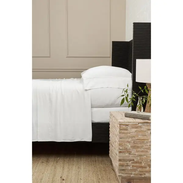 POM POM AT HOME Remi Linen Blend Frayed Sheet Set, Queen - White