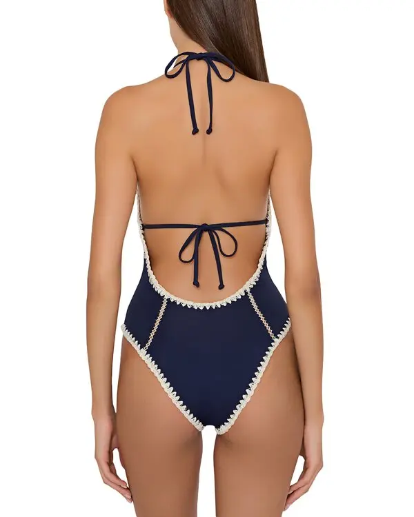 MILLY Cutout Crochet Trim One Piece Swimsuit