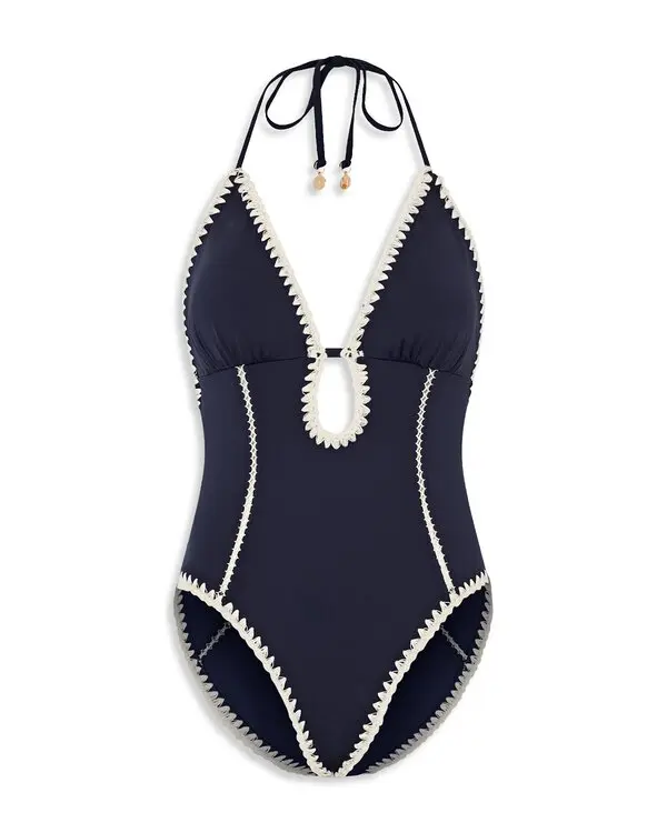 MILLY Cutout Crochet Trim One Piece Swimsuit