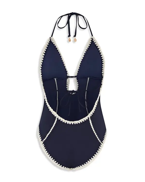 MILLY Cutout Crochet Trim One Piece Swimsuit