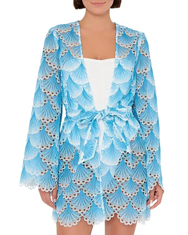 MILLY Jessie Bubble Wave Lace Swim Cover Up - Blue/white