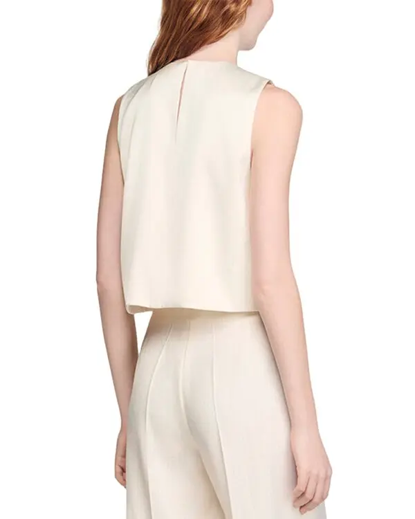 Sandro Satin Bow Crop Top - Ecru