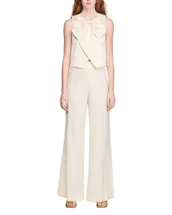 Sandro Satin Bow Crop Top - Ecru