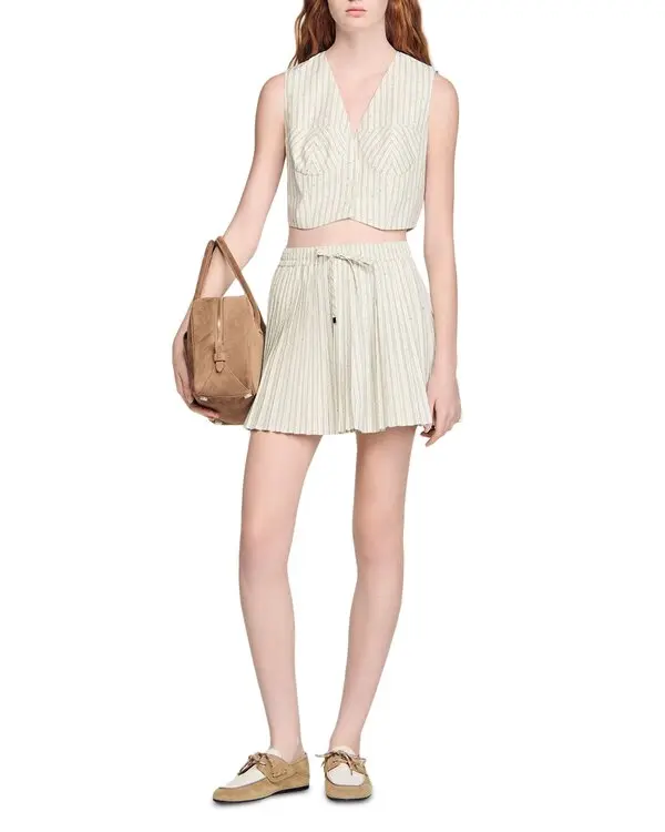 Sandro Striped Rhinestone Embellished Crop Top - Ecru