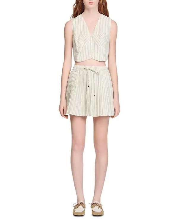 Sandro Striped Rhinestone Embellished Crop Top - Ecru