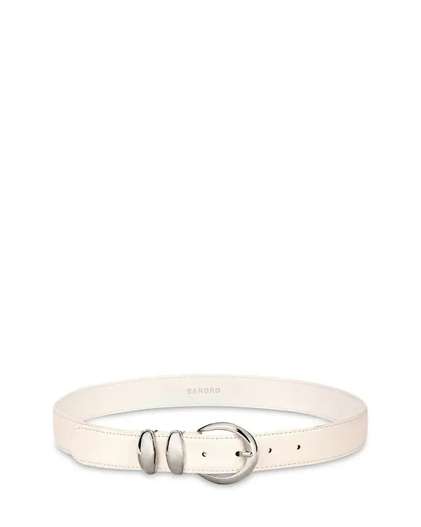 Sandro Double Loop Leather Belt - White