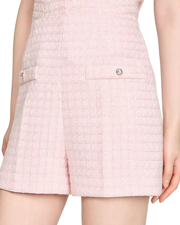 Sandro Sequin Check Tweed Shorts