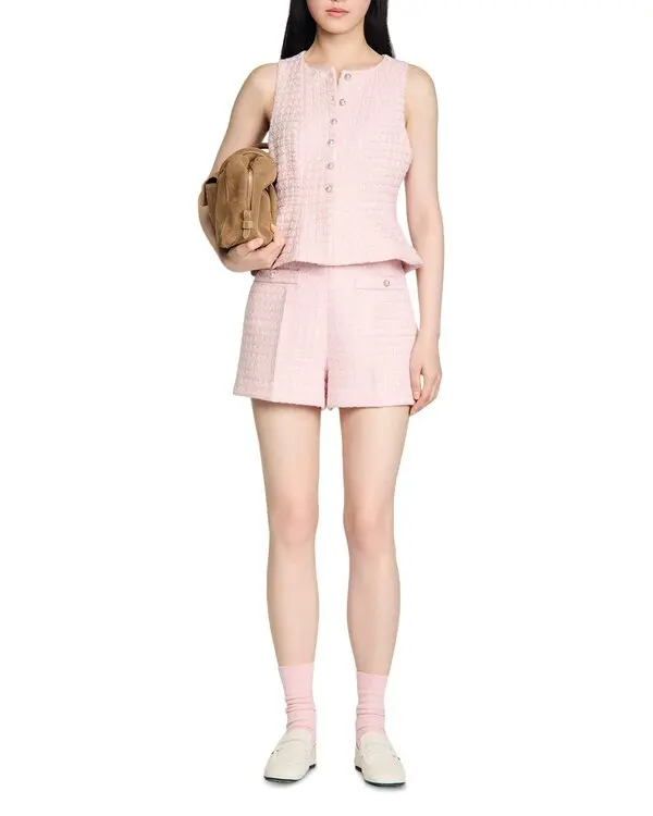 Sandro Sequin Check Tweed Shorts