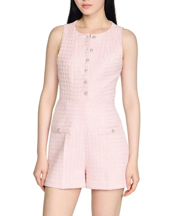 Sandro Sequin Check Tweed Shorts