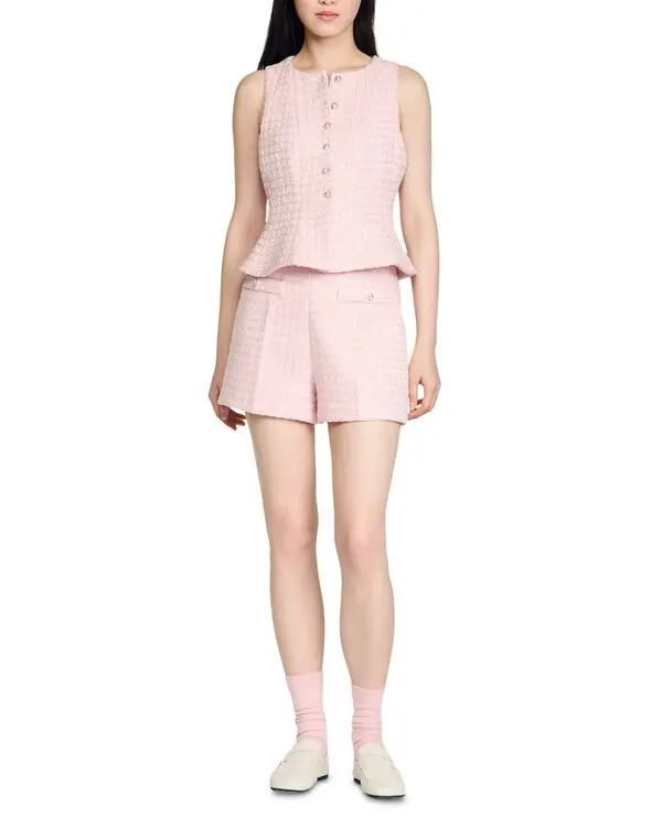 Sandro Sequin Check Tweed Shorts