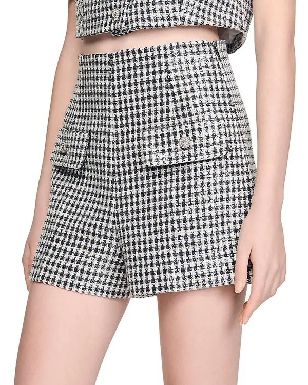 Sandro Sequin Houndstooth Tweed Shorts