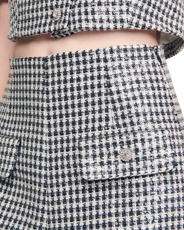 Sandro Sequin Houndstooth Tweed Shorts