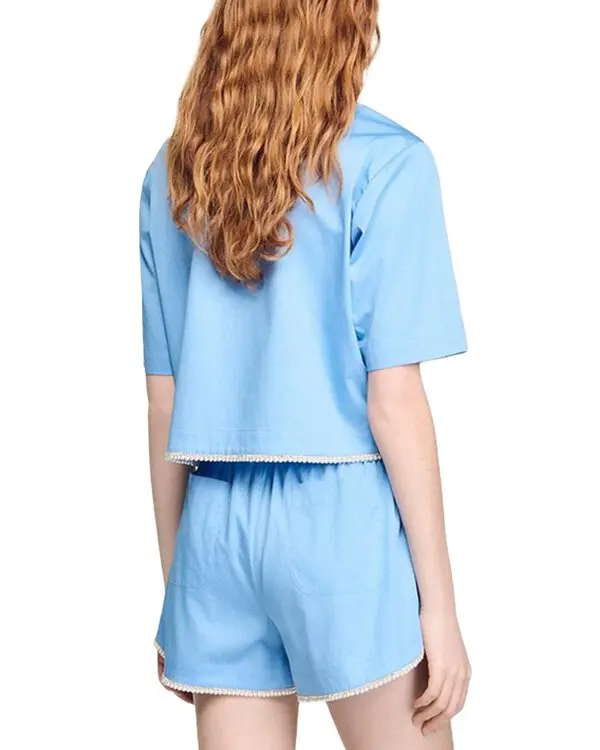 Sandro Beaded Trim Cotton Shorts
