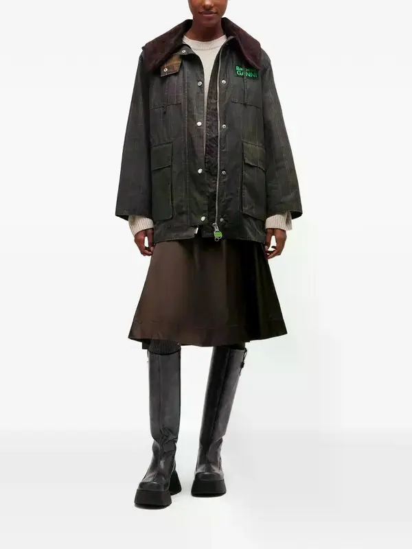 GANNI Patchwork Hooded Jacket - Green