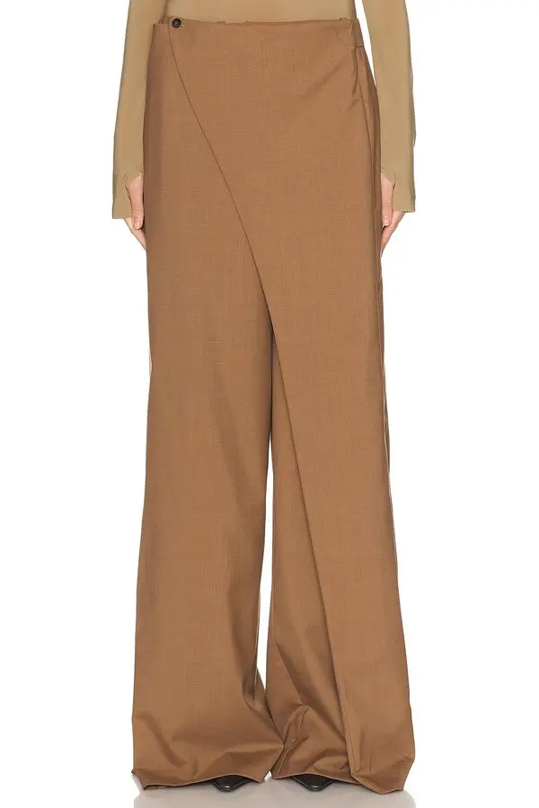 MUGLER Wide Leg Pant - Dark Beige