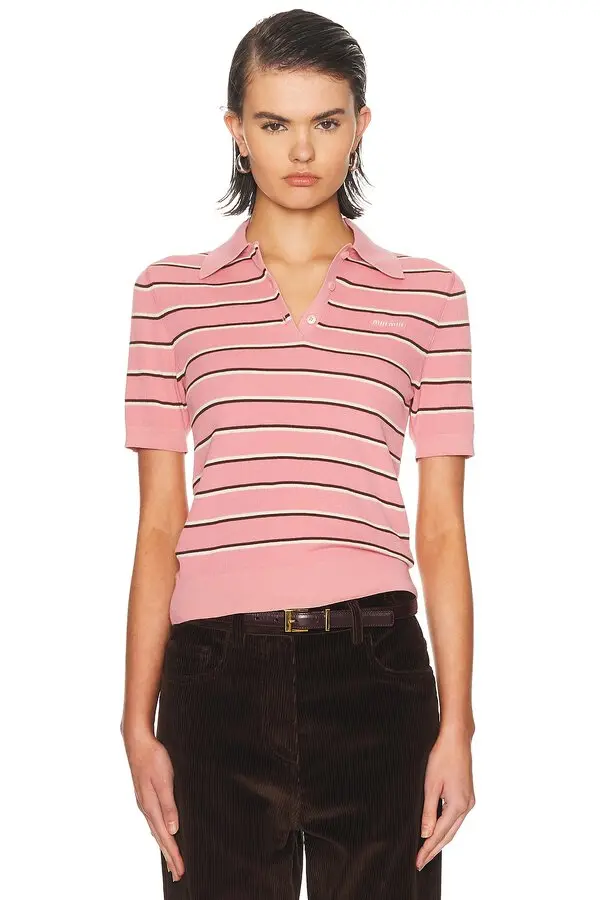 Miu Miu Striped Polo Top - Rosa