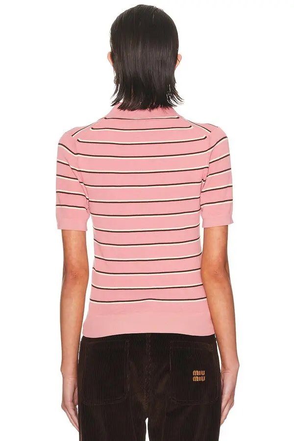 Miu Miu Striped Polo Top - Rosa