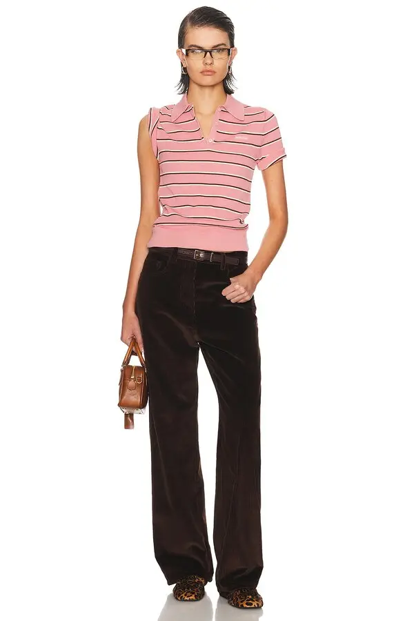 Miu Miu Striped Polo Top - Rosa
