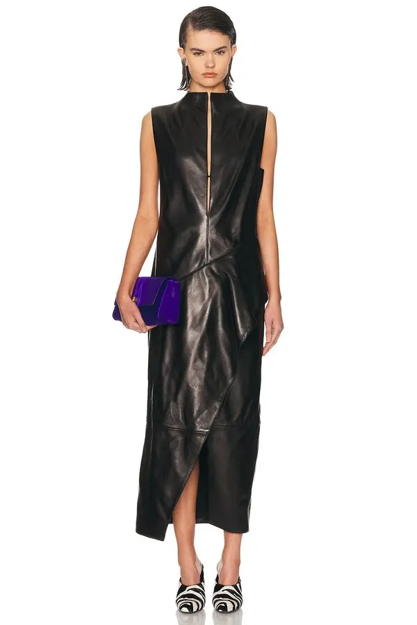Khaite Hilda Lambskin Leather Dress - Black