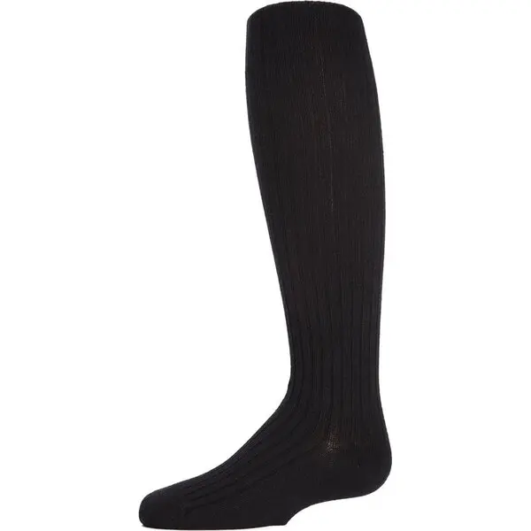 MEMOI Ribbed Cotton Tights - Black